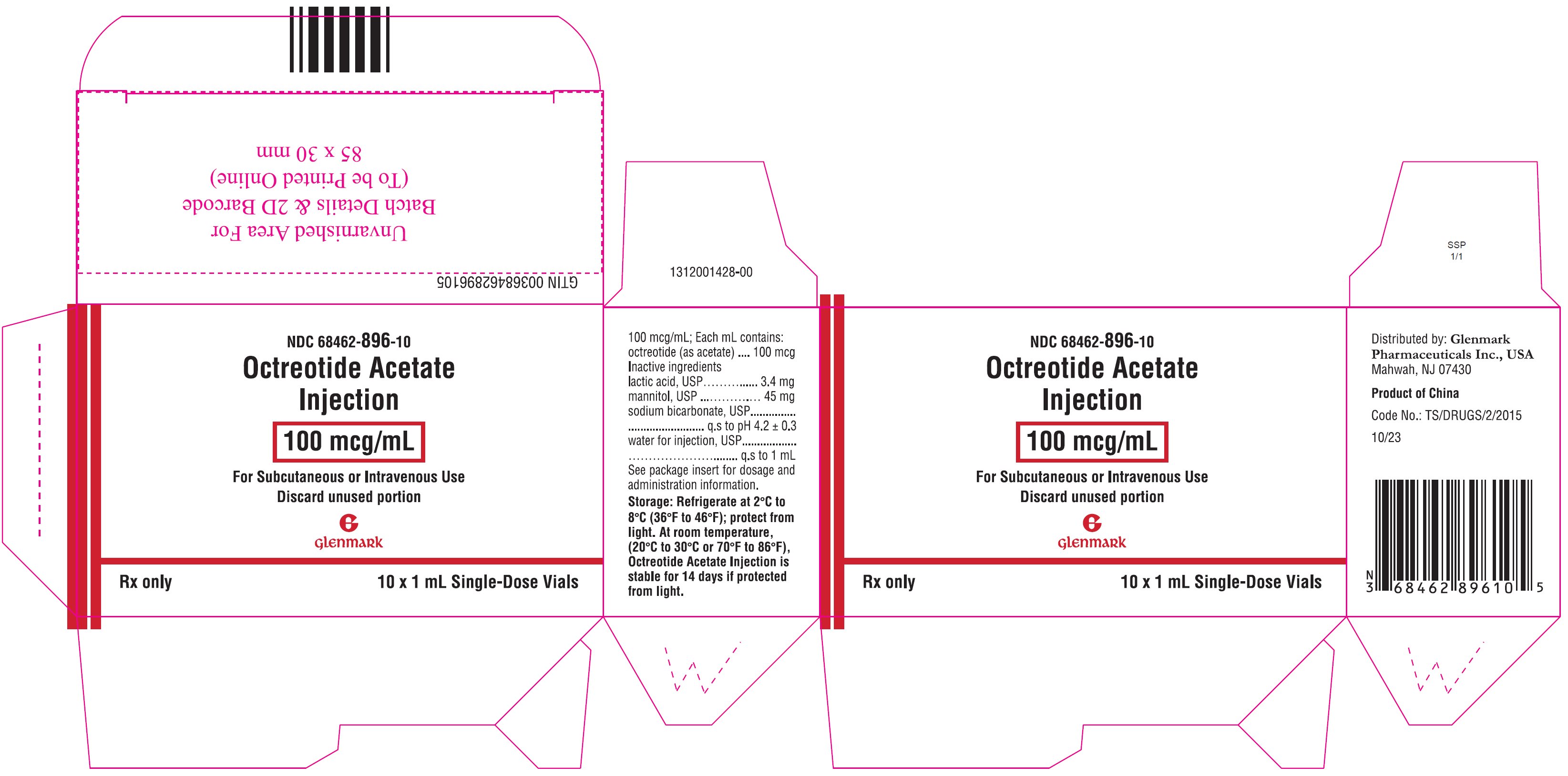 Rx Item-Octreotide Acetate 100MCG-ML 10X1 ML SDV -KEEP REFRIG- by Glenmark