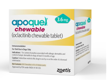 Apoquel Chewable Tablet 3.6mg 100 count Blister Pack Carton By Zoetis