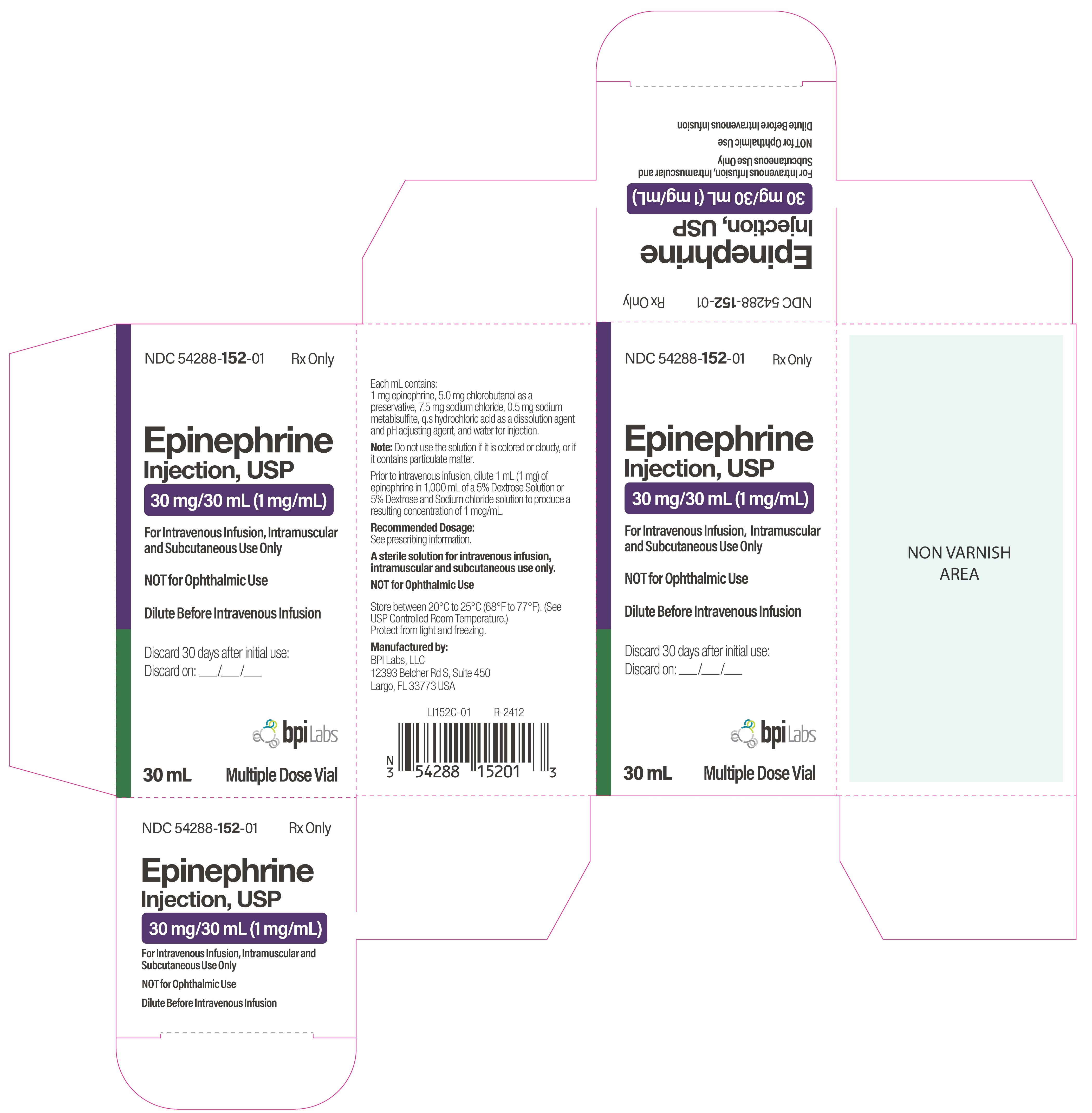 Rx Item-Epinephrine Gen Adrenalin Chloride 1Mg/ml Vial 30ml By BPI lab