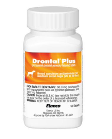 Drontal Plus for Medium Sized Dogs 26 to 60 Pounds, 50 Tablets By Elanco