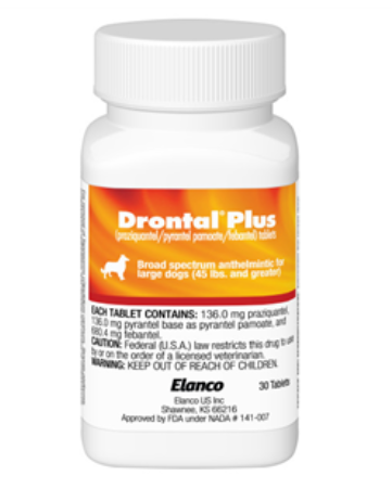 Drontal Plus for Large Dogs 45 Pounds and Greater, 30 Tablets By Elanco