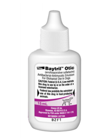 Baytril Otic Antibacterial-Antimycotic Emulsion for Dogs, 15mL By Elanco