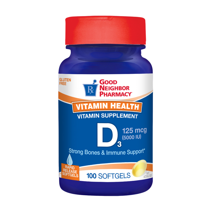 Case of 24-Good Neighbor Pharmacy Vitamin D3 5000IU Softgels 100ct