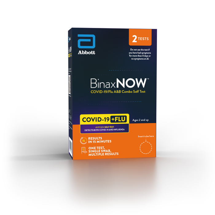 Case of 12-BinaxNOW COVID-19 + Flu Self-Test Kit 2ct