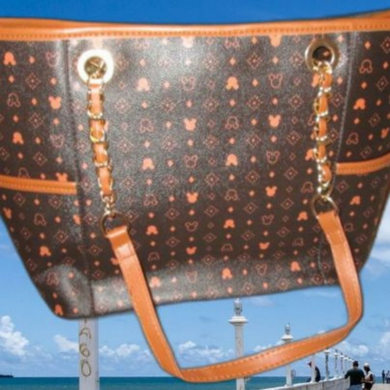 Brown Leather Fashion Logo Mickey Mouse Handbag For Women