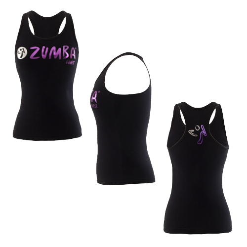 Zumba Insignia Racerback Tank Top size XS - Black with Purple