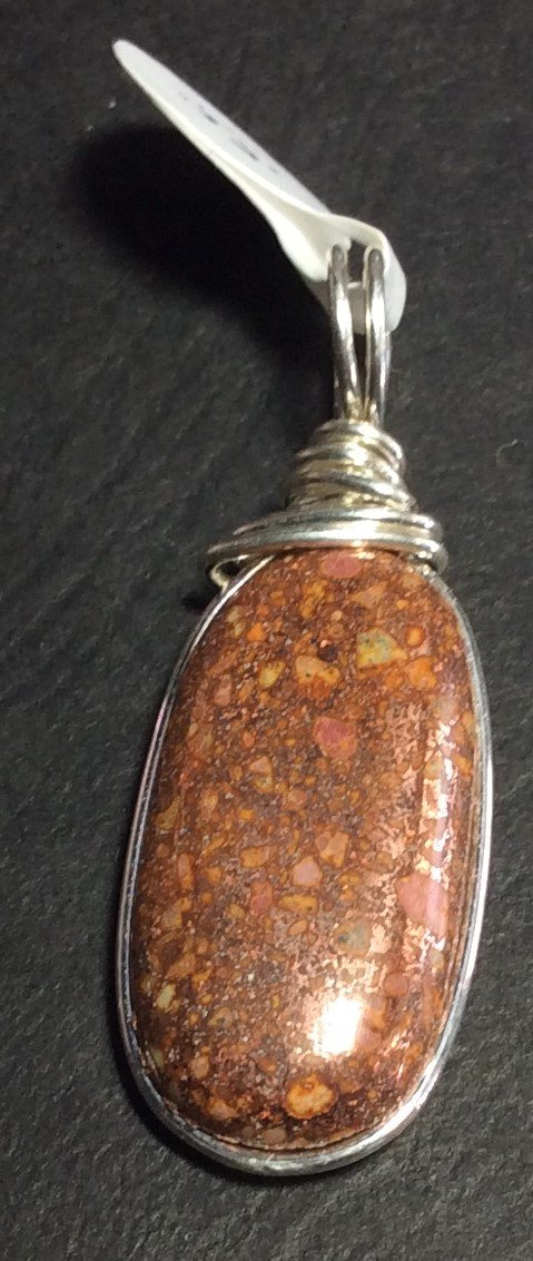 Copper Firebrick Pendant sterling silver wire wrapped