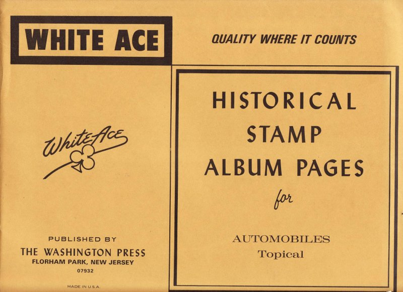 Autos on Stamps, White Ace Topical Stamp Album Pages