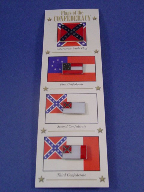 Civil War Confederate Battle Flags Pin Set w Bookmark Rebel Flag