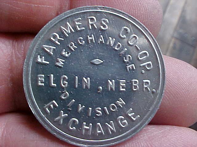 Elgin, Nebraska Token: FARMERS CO-OP EXCHANGE * 50¢ * general store 1918-42