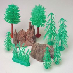Forest Landscape Plastic Diorama Trees And Rocks Set